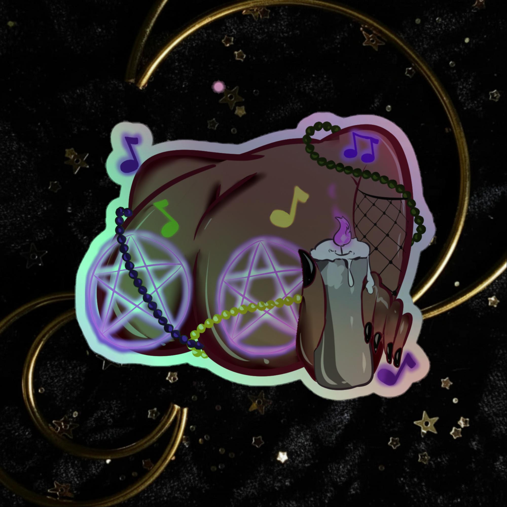 Hex Pentacle Mardi Gras Brown Boobs Holographic stickers – Libertys Nation
