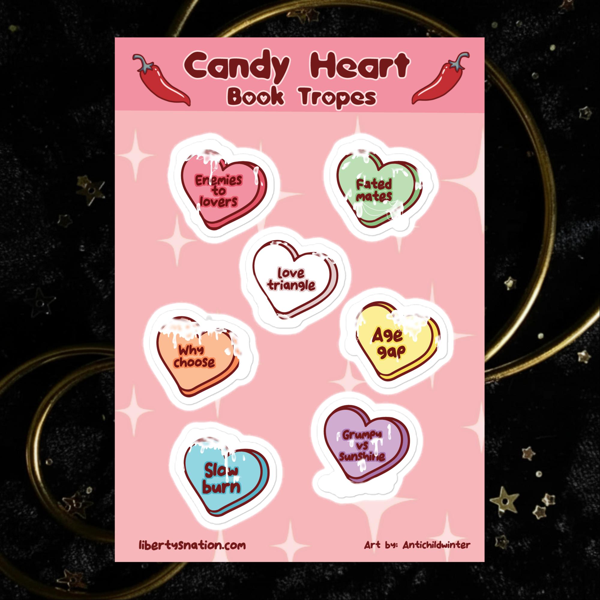 Candy Heart Book Tropes Sticker sheet – Libertys Nation